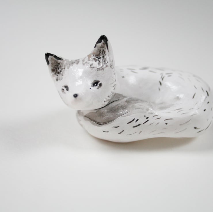 Arctic Fox Sculpture, Polymer Clay Animal - Folksy