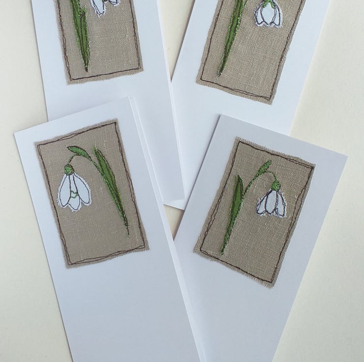 Embroidered Snowdrop 3 Card - Folksy
