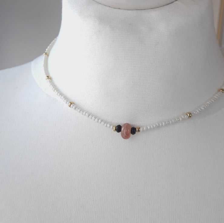 Glass and onyx beaded necklace, 16 to 18 inches. - Folksy