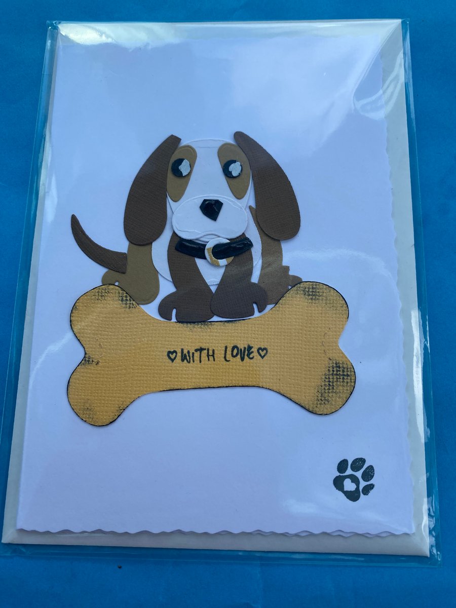 Cute Dog with bone blank card - Folksy