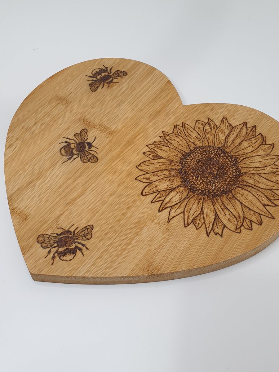 Wooden chopping board, pyrography sunflower a... - Folksy