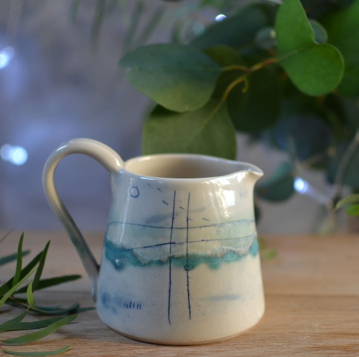 Medium Seascape ceramic jug - glazed in sea tones - Folksy
