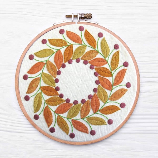 Golden Leaves Hand Embroidery PDF Pattern - Folksy