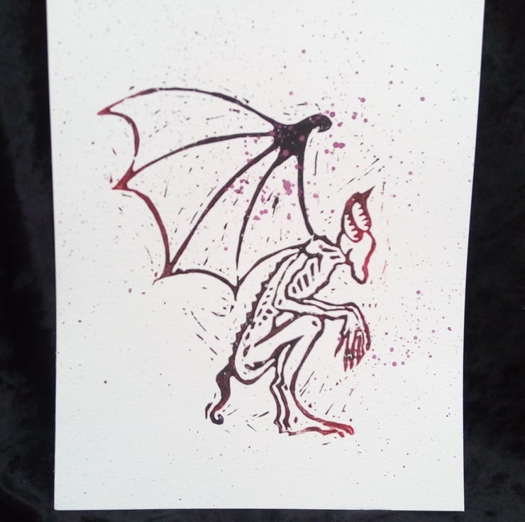 Hand Cut Linoprint - Nightgaunt - Folksy