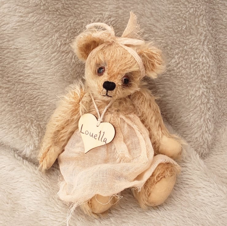 Mini Mohair bear, dressed miniature teddy bear,... - Folksy