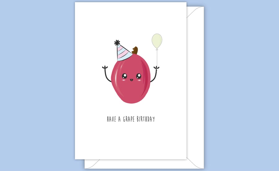 Funny Birthday Card, Happy Grape - Folksy