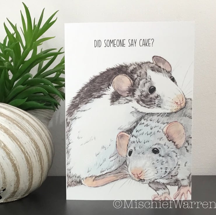 Rats Art Card. Blank or personalised for any oc... - Folksy