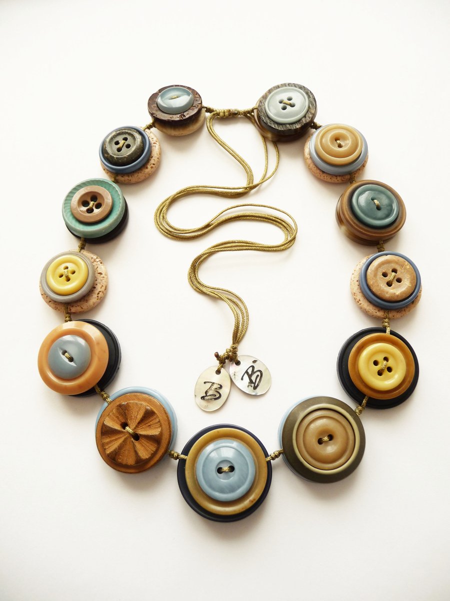 Smoky Blue - Vintage Buttons Handmade Necklace ... - Folksy