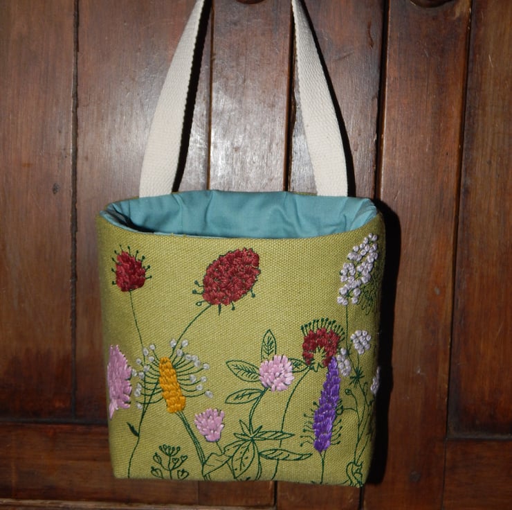 Screen printed fabric basket - Hedgerow Design - Folksy