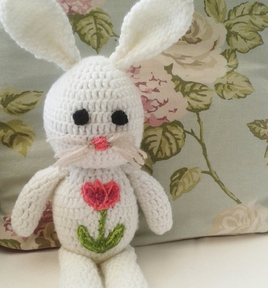 White bunny rabbit teddy with flower. Great ba... - Folksy
