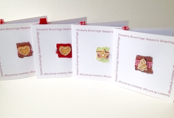 Christmas Cards,Pk Of Five,Handmade 'Gingerbrea... - Folksy