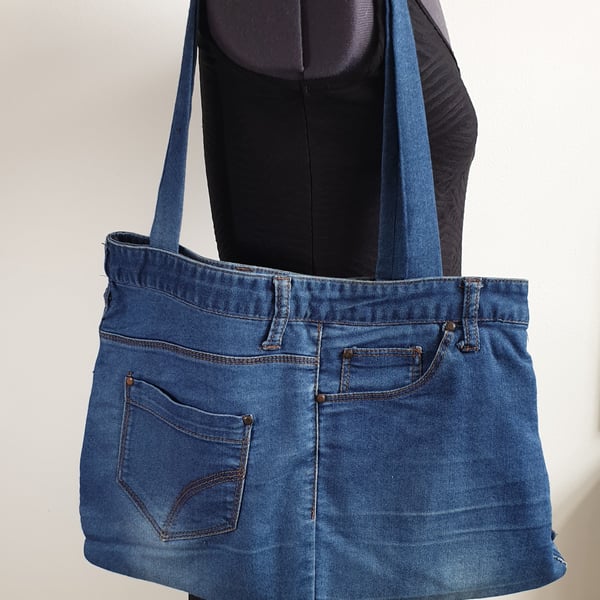 Soft blue denim, recycled jeans, shoulder bag - Folksy