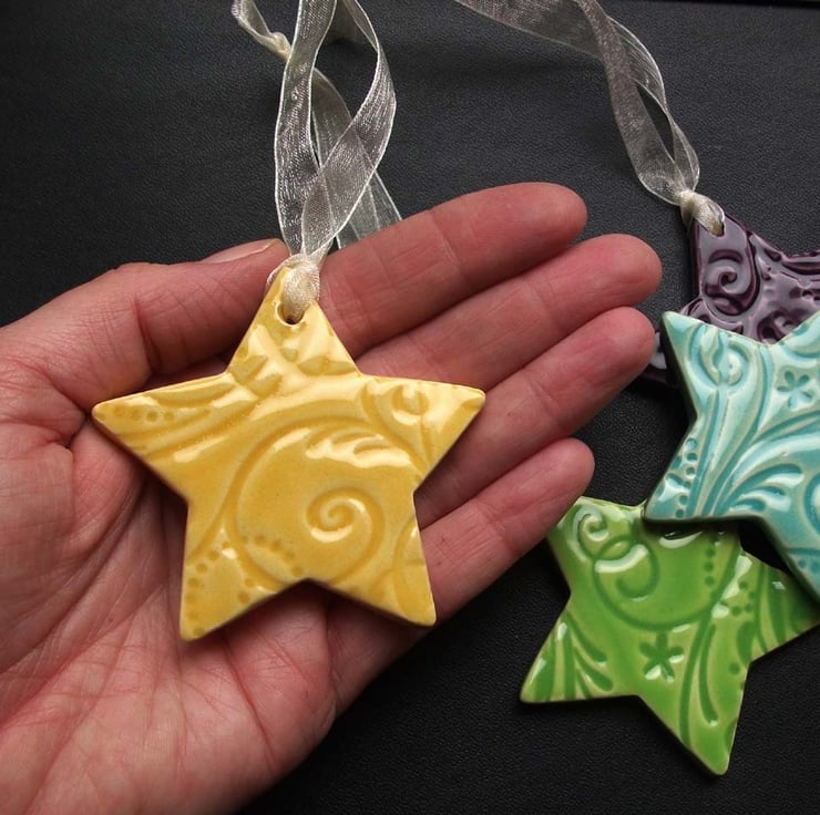 Ceramic Christmas Stars set of 5 - Folksy