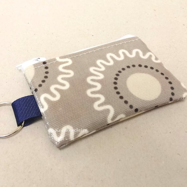 Mini coin purse key ring in grey with zig zag p... - Folksy