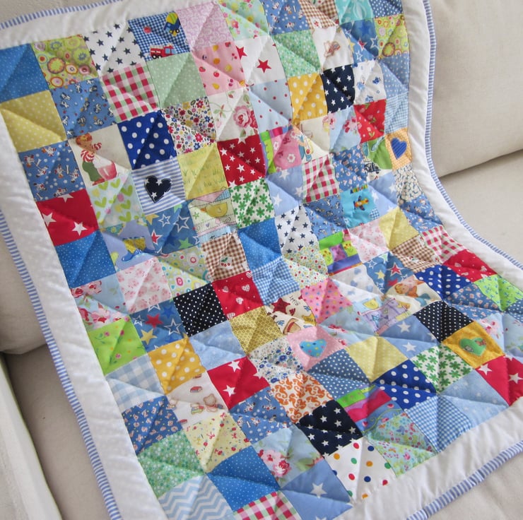 Handmade Patchwork Baby Cot Quilt - Play Mat - Folksy