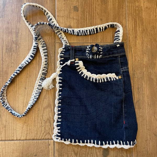 Upcycle Denim Blue Jean Crossbody Bag, Retro Ba... - Folksy