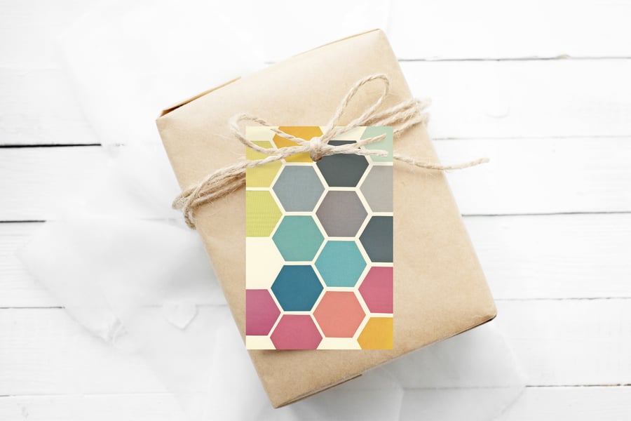 Set of 12 Geometric Gift Tags - Honeycomb - Folksy