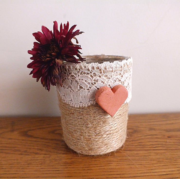 Three Rustic Glass Vases With Jute String, Clay... - Folksy