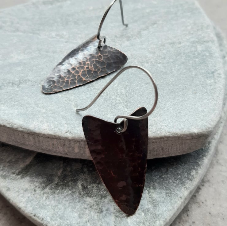 Oxidised Copper Heart Drop Earrings Dangle Earr... - Folksy
