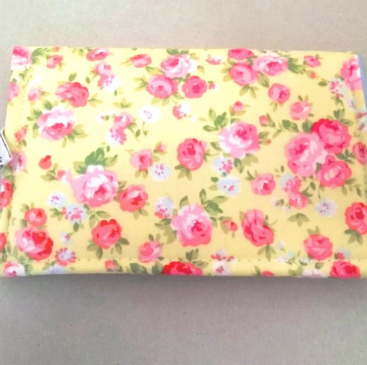Card wallet, Lemon with pink flowers - Folksy