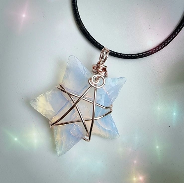 Star necklace opalite Rose Gold wire wrapped so... - Folksy