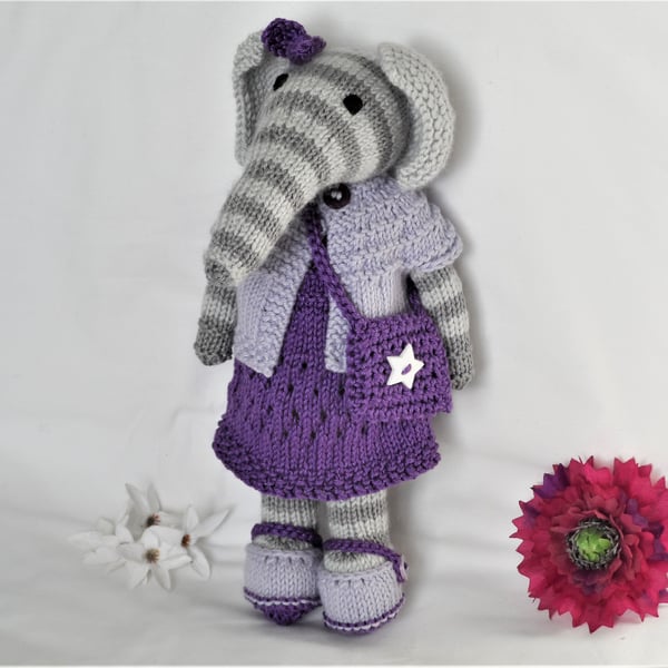 Hand Knitted Elephant With Clothes Soft Plush T... - Folksy