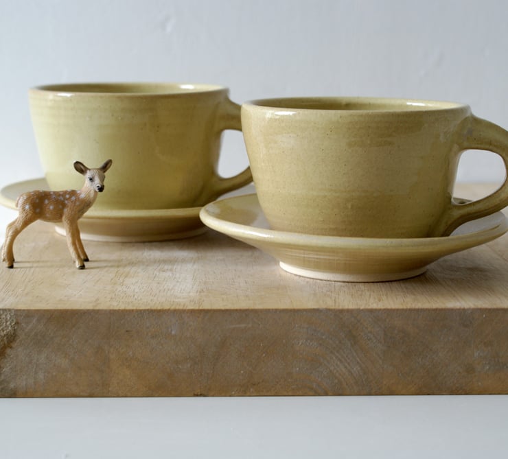Pottery cappuccino cups and saucers - a handmad... - Folksy