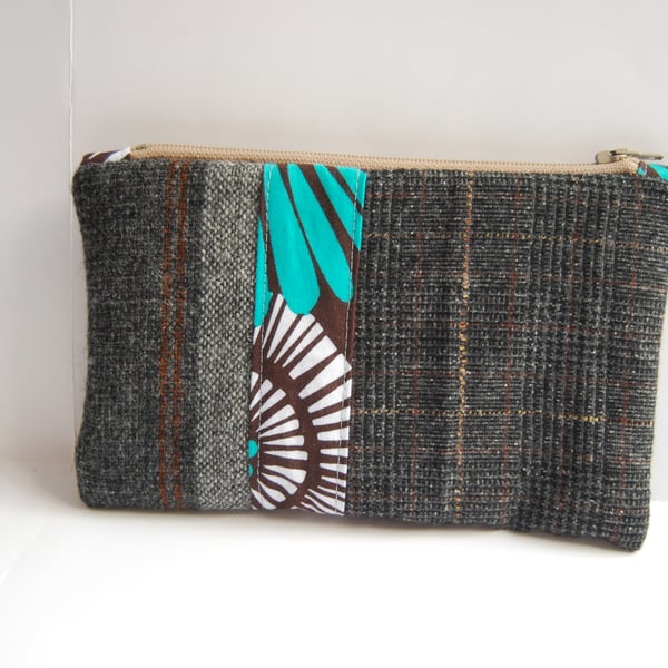 Upcycled wool tweed zippered pouch - Folksy