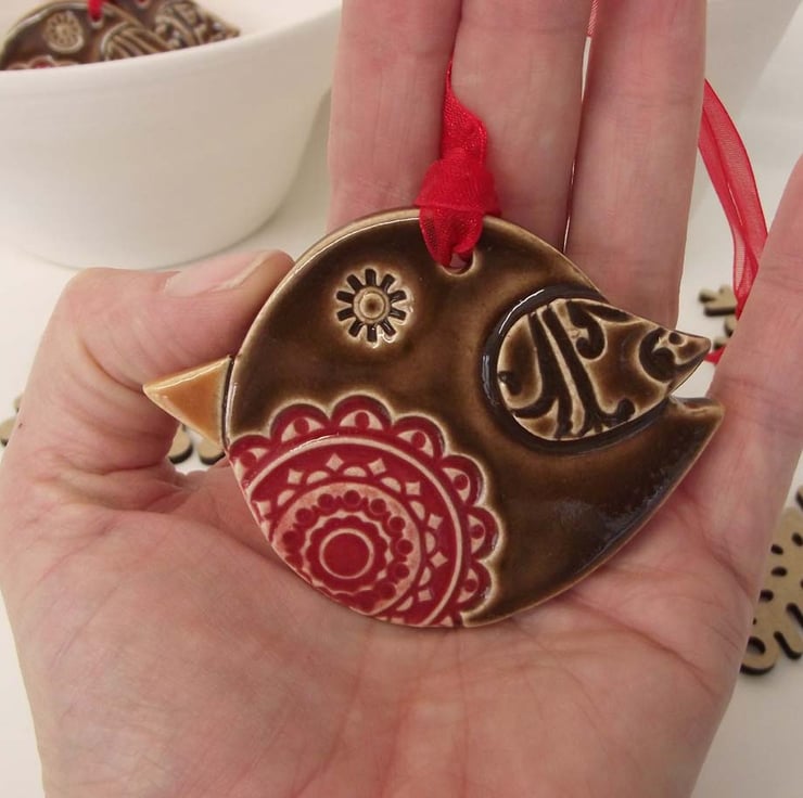 Ceramic Christmas Robin decoration - Folksy