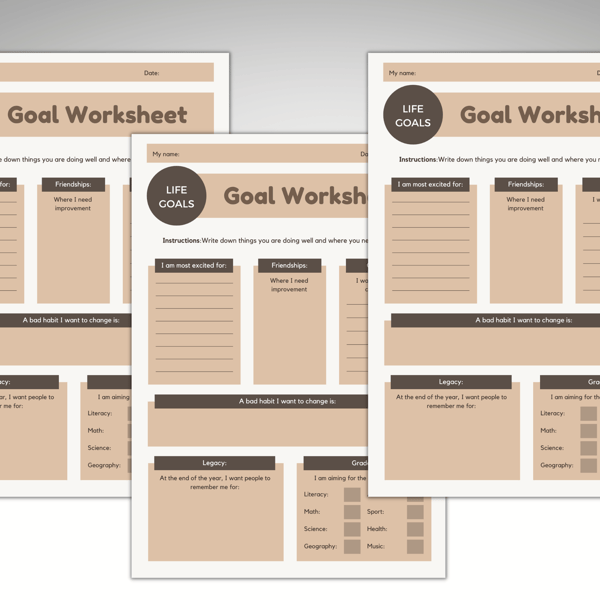 Goal planner Goal Worksheet - Folksy