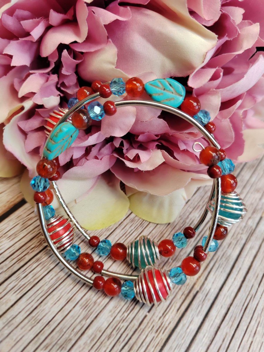 Wrap around memory wire bracelet with gemstones... - Folksy