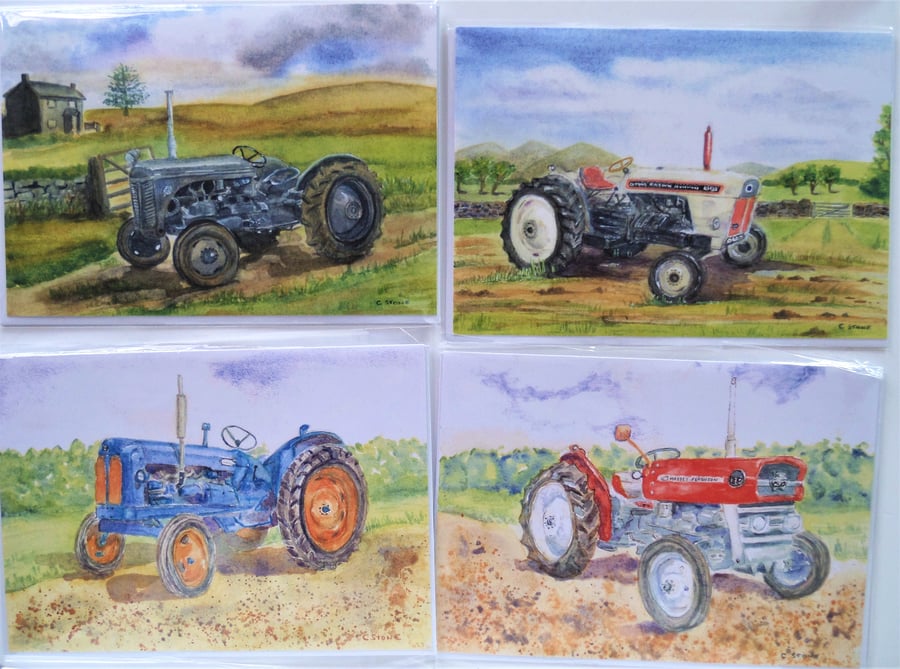Pack of four tractor greetings cards, blank A5 ... - Folksy