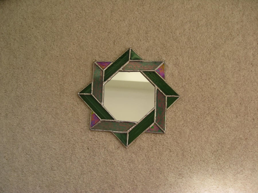 Octagonal mirror with stained glass surround - Folksy