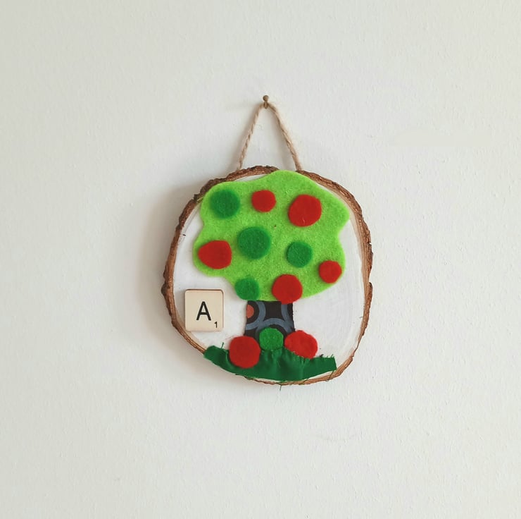 Wooden fun alphabet art with first letter scrab... - Folksy