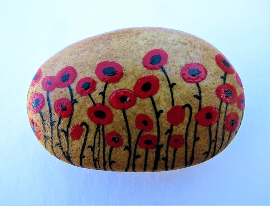 Poppies Pebble Painting, Hand Painted Stone, Po... - Folksy