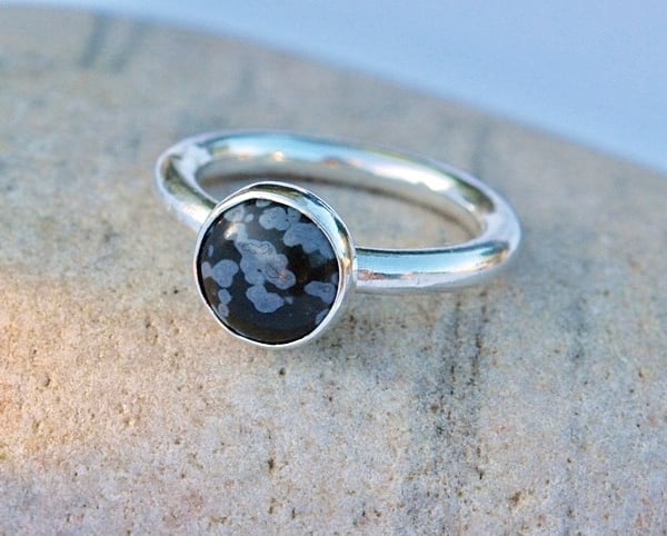 Chunky Sterling Silver Ring with Snowflake Obsi... - Folksy