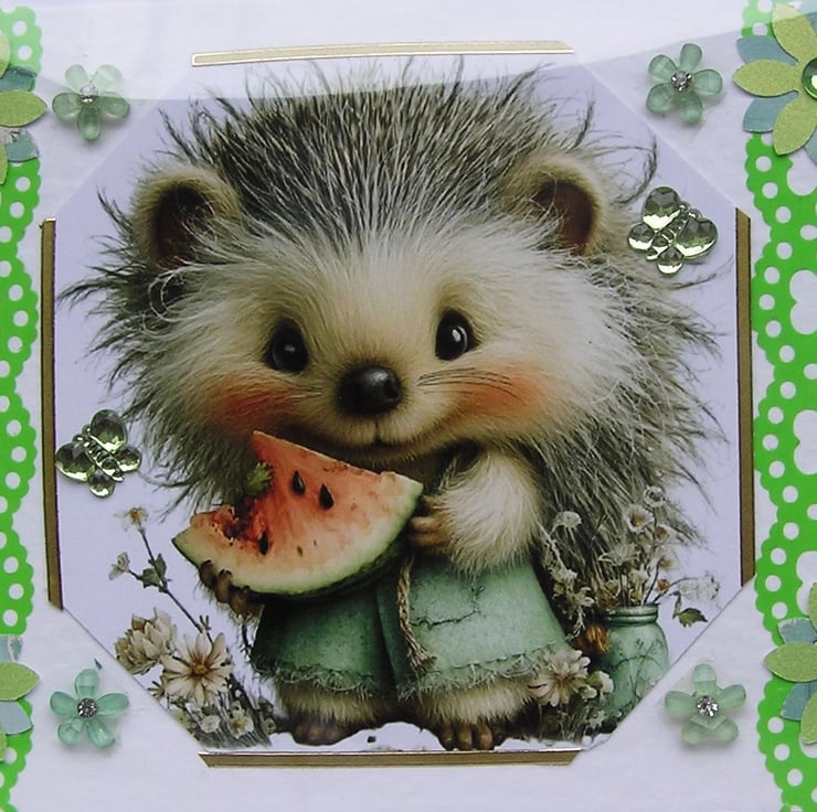 Cute Hedgehog - Hand Crafted Decoupage Greeting... - Folksy