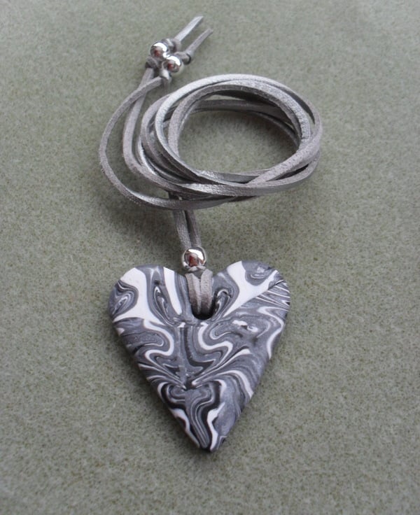 Black White and Silver Heart Polymer Clay Pend... - Folksy