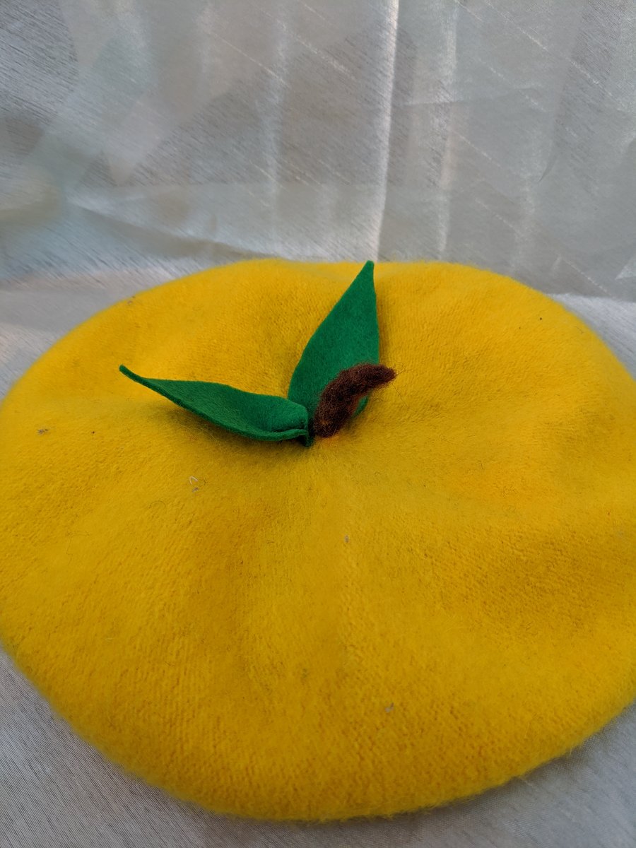 Hand Decorated Beret - Lemon - Folksy
