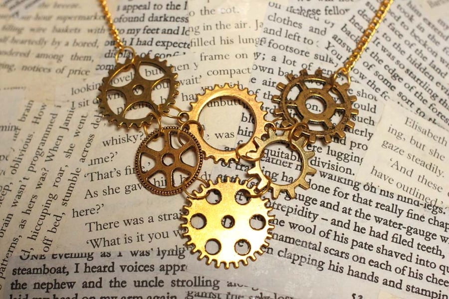 Steampunk Gold Cog Necklace - Folksy