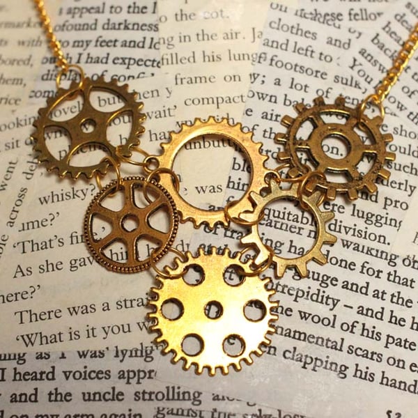 Steampunk Gold Cog Necklace - Folksy
