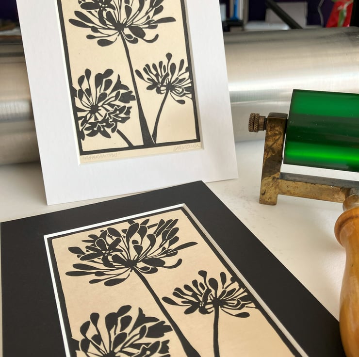 Lino Print - Agapanthus - Hand Printed - Folksy