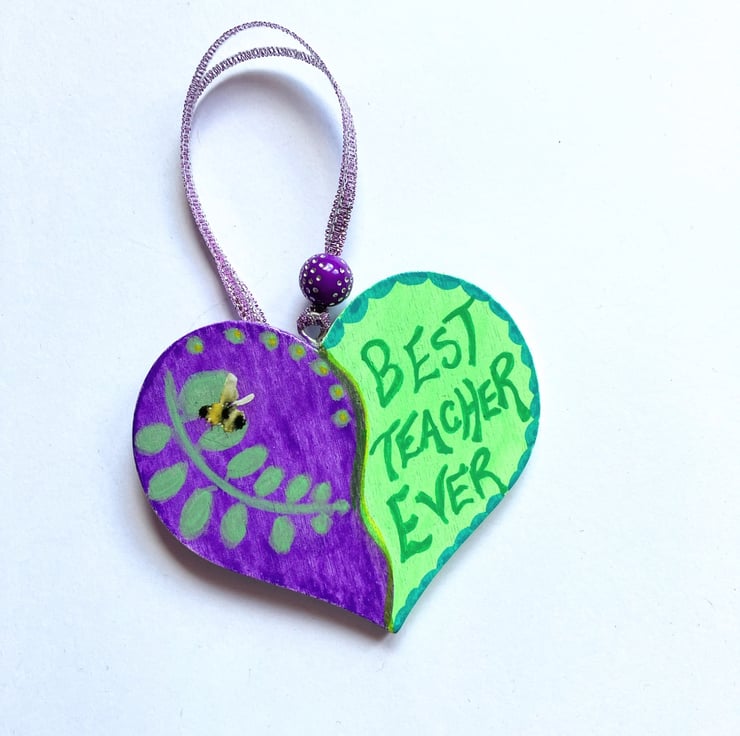 BEST TEACHER EVER hand painted wooden heart - Folksy