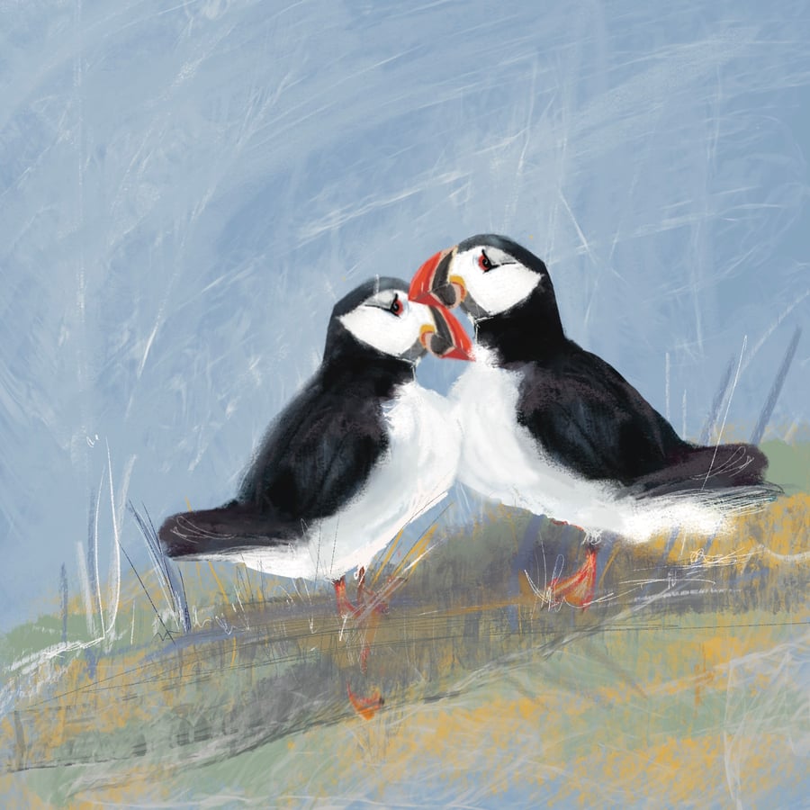 Seaside Art print Puffin Love Valentine - Folksy