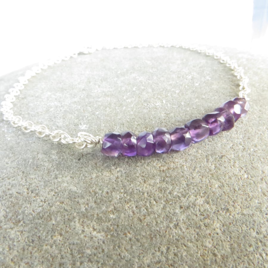 February Birthstone Bracelet, Amethyst Bar Brac... - Folksy