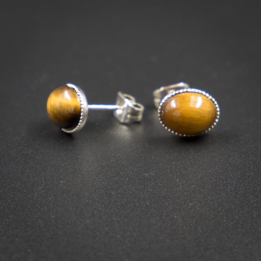 Tiger eye sterling silver stud earrings, Capric... - Folksy