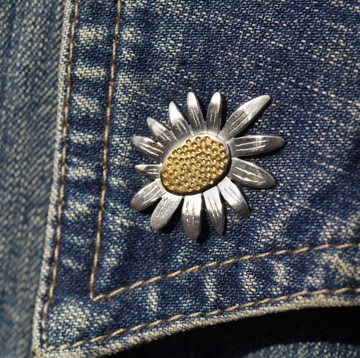 Daisy Lapel Pin - Handmade Sterling silver badg... - Folksy