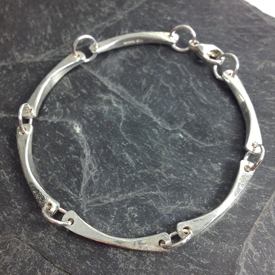 Sterling silver forged link bracelet - Folksy