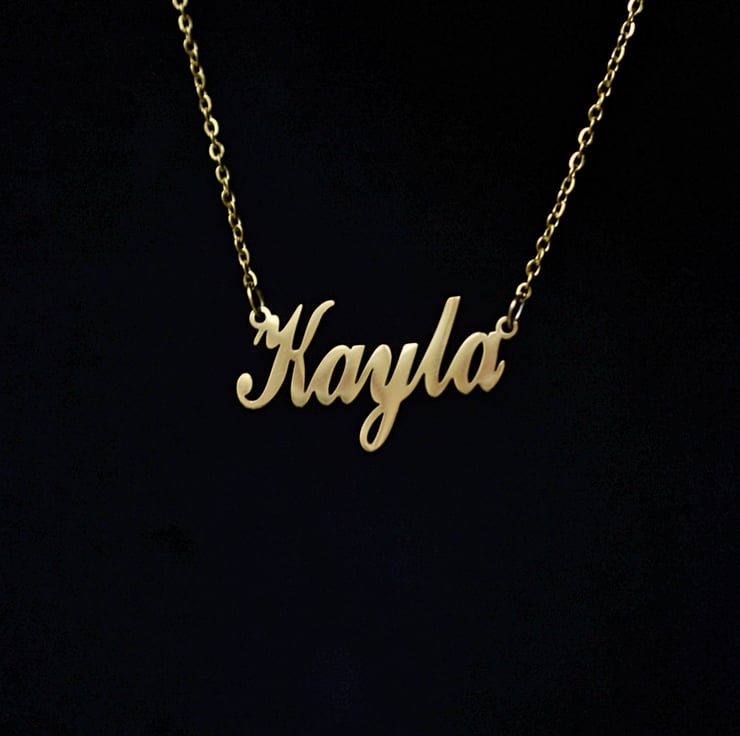 18k Gold plated Kayla nameplate name pendant ne... - Folksy