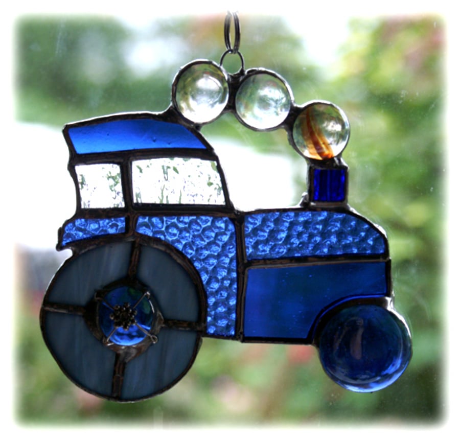 Tractor Suncatcher Blue Stained Glass Handmade ... - Folksy